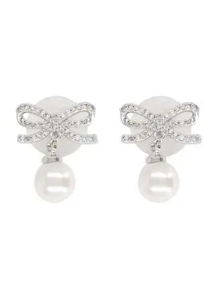 SELF-PORTRAIT Bow Pearl Drop Earrings - Silver