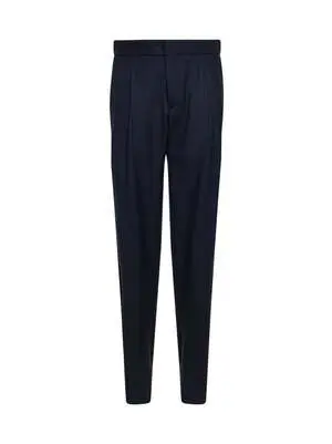 Giorgio Armani Blue Chevron Wool And Cashmere Trousers - Multicolor