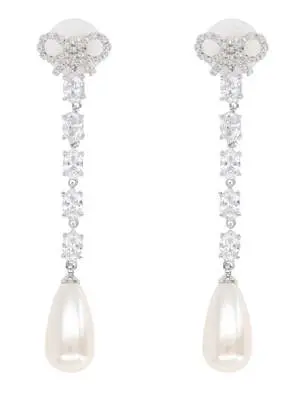 SELF-PORTRAIT Bow Pearl Drop Earrings - Silver
