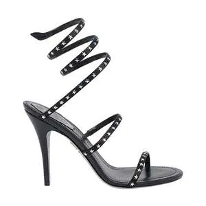 Rene Caovilla Calf Leather Star Embellished Stiletto Heel Sandals