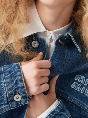 Miu Miu Cropped Denim Blouson Jacket With Logo Embroidery