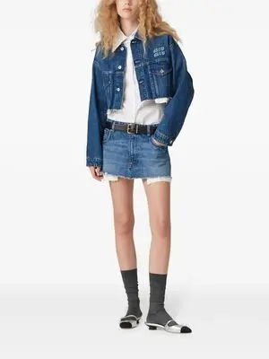 Miu Miu Cropped Denim Blouson Jacket With Logo Embroidery