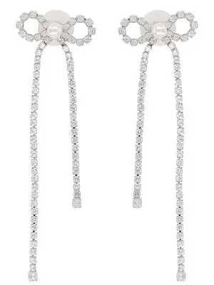 SELF-PORTRAIT Crystal Bow Drop Earrings - Silver
