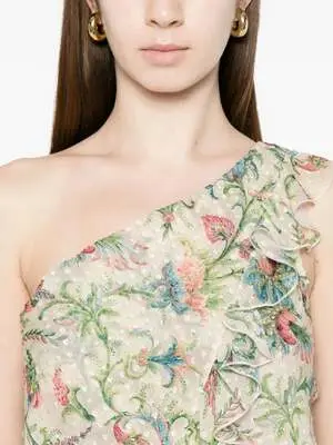 Etro One-shoulder Ruffled Printed Silk Top