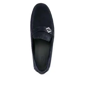 Fendi Navy Suede Slip-on Loafers With Logo Plaque - Blue