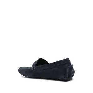 Fendi Navy Suede Slip-on Loafers With Logo Plaque - Blue