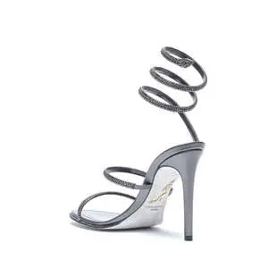 Rene Caovilla Embellished Glittered Leather Sandals - Gray