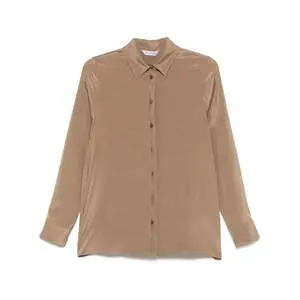 Max Mara MAX MARA Silk Blend Button-Front Shirt Brown