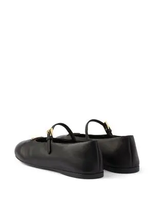 Prada Leather Ballerinas With Buckle Detail - Black