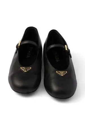 Prada Leather Ballerinas With Buckle Detail - Black