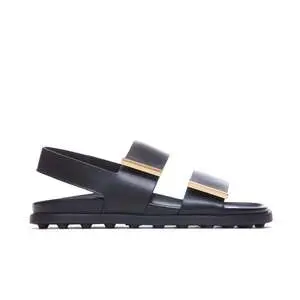 TOD'S Leather Sandals With Gold Tone Hardware - Black