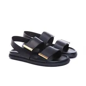 TOD'S Leather Sandals With Gold Tone Hardware - Black