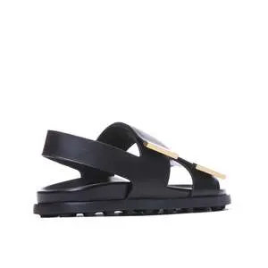 TOD'S Leather Sandals With Gold Tone Hardware - Black