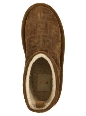 Fendi Apres Chic Suede Ankle Boots With Embossed Ff Pattern - Brown