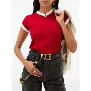 Versace Short-sleeved V-neck Cotton Jersey T-shirt With Medusa Hardware