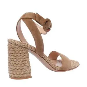 GIANVITO ROSSI Luana Suede And Woven Block Heel Sandals - Brown