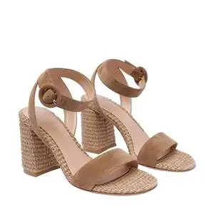 GIANVITO ROSSI Luana Suede And Woven Block Heel Sandals - Brown