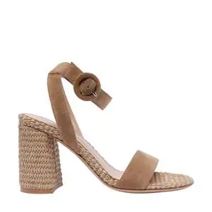 GIANVITO ROSSI Luana Suede And Woven Block Heel Sandals - Brown