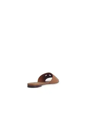 Dolce & Gabbana Leather Slipper With Carved Dg Logo - Brown