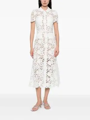 SELF-PORTRAIT Lace Collared Midi Dress - Multicolor