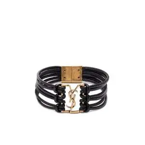 Saint Laurent Lambskin Logo Engraved Bracelet - Black
