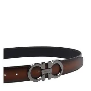 FERRAGAMO Double Gancini Adjustable And Reversible Belt - Black