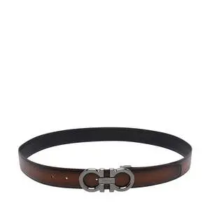 FERRAGAMO Double Gancini Adjustable And Reversible Belt - Black
