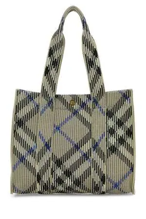 Burberry Embroidered Canvas Shopping Bag With Golden Metal Finishing