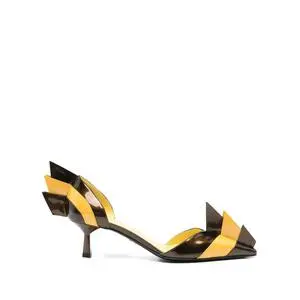 Prada Pointed Toe Striped Low Heel Pumps - Brown