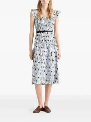 Prada Sleeveless Floral Print Square Neck Midi Dress