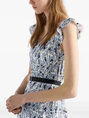 Prada Sleeveless Floral Print Square Neck Midi Dress
