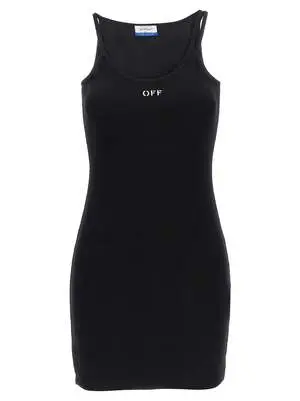 Off-White Off Stamp" Ribbed Stretch Cotton Dress - Black