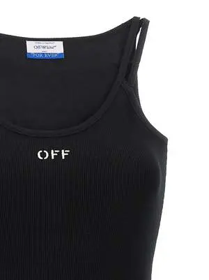 Off-White Off Stamp" Ribbed Stretch Cotton Dress - Black