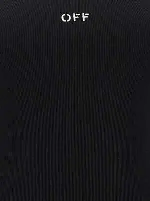 Off-White Off Stamp" Ribbed Stretch Cotton Dress - Black