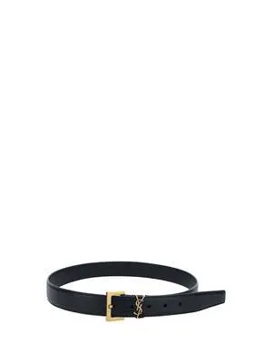 Saint Laurent Leather Belt With Cassandre Logo Buckle - Black