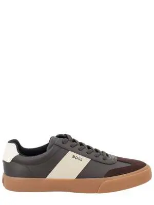 BOSS Leather Sneakers With Logo Detailing - Brown