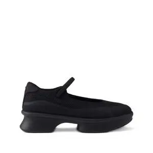 Prada Embossed Logo Ballet Flats With Chunky Rubber Sole - Black