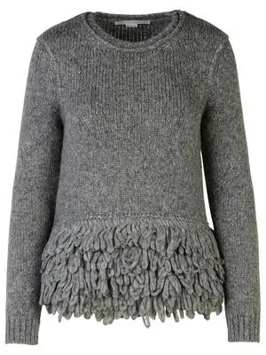 Stella McCartney Grey Alpaca Blend Sweater With Fringe Detail