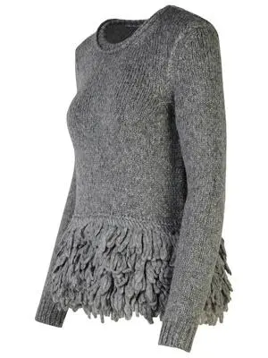 Stella McCartney Grey Alpaca Blend Sweater With Fringe Detail