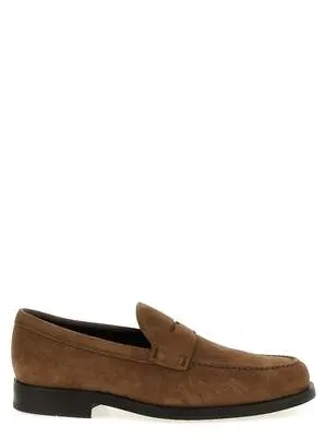 TOD'S Suede Loafers With Embossed Monogram - Brown