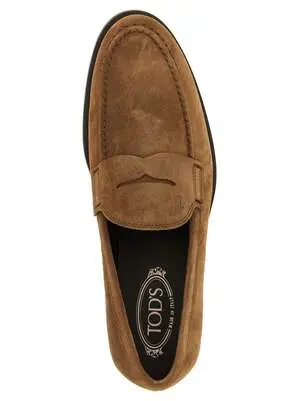TOD'S Suede Loafers With Embossed Monogram - Brown