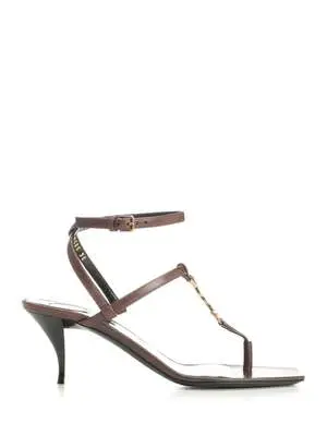 Saint Laurent Cassandre Leather Sandal - Brown