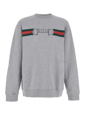 Gucci Grey Cotton Crewneck Sweatshirt With Logo Detail - Multicolor
