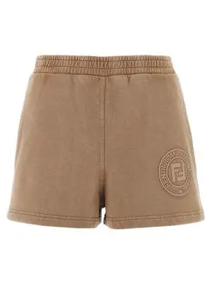 Fendi 3d Roma Embroidered Cotton Shorts - Brown