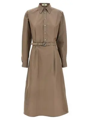 FENDI FENDI Midi Shirt Dress With Removable FF Buckle Belt