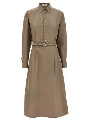 FENDI FENDI Midi Shirt Dress With Removable FF Buckle Belt