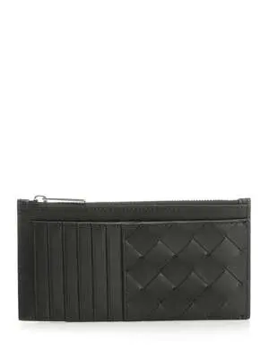 Bottega Veneta Long Braided Card Holder With Zip - Black