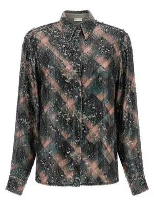 Dries Van Noten Sequin Embellished Collared Shirt - Green