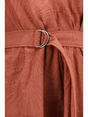 Brunello Cucinelli Midi Dress With Floral Motif And Belted Detail - Red