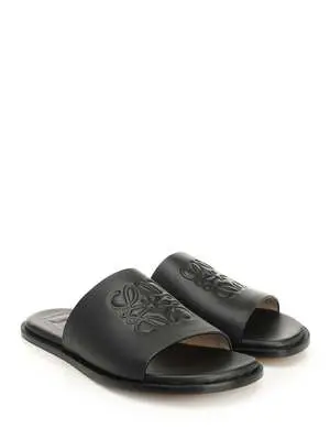 Loewe Calfskin Slide Anagram Sandals - Black